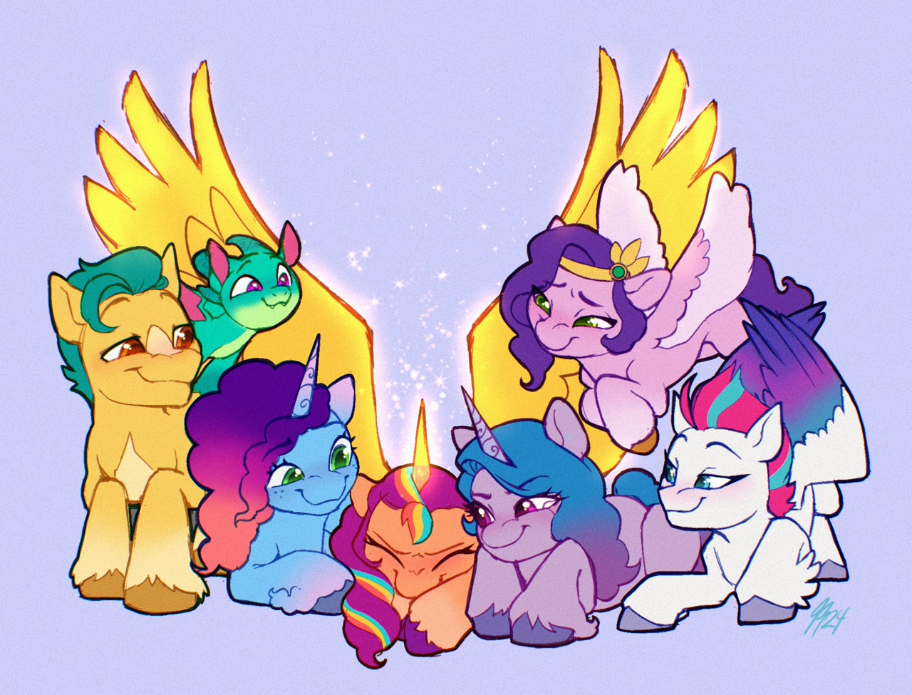 #3472159 - safe, artist:catmint, artist:catmintyt, hitch trailblazer, izzy moonbow, misty ...