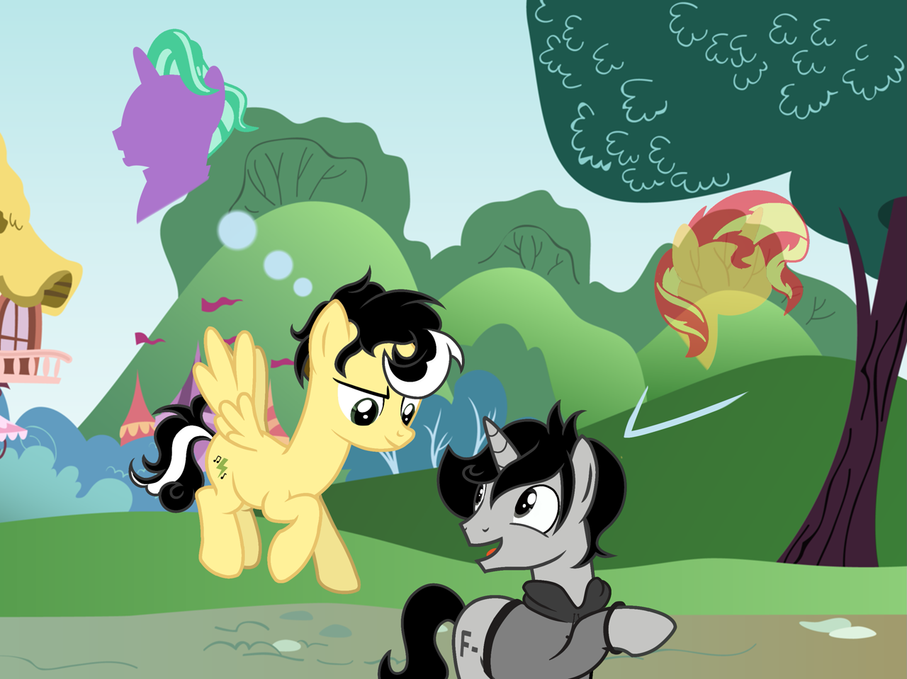 #3476598 - safe, artist:alicesponycorner, firelight, sunset shimmer, oc ...