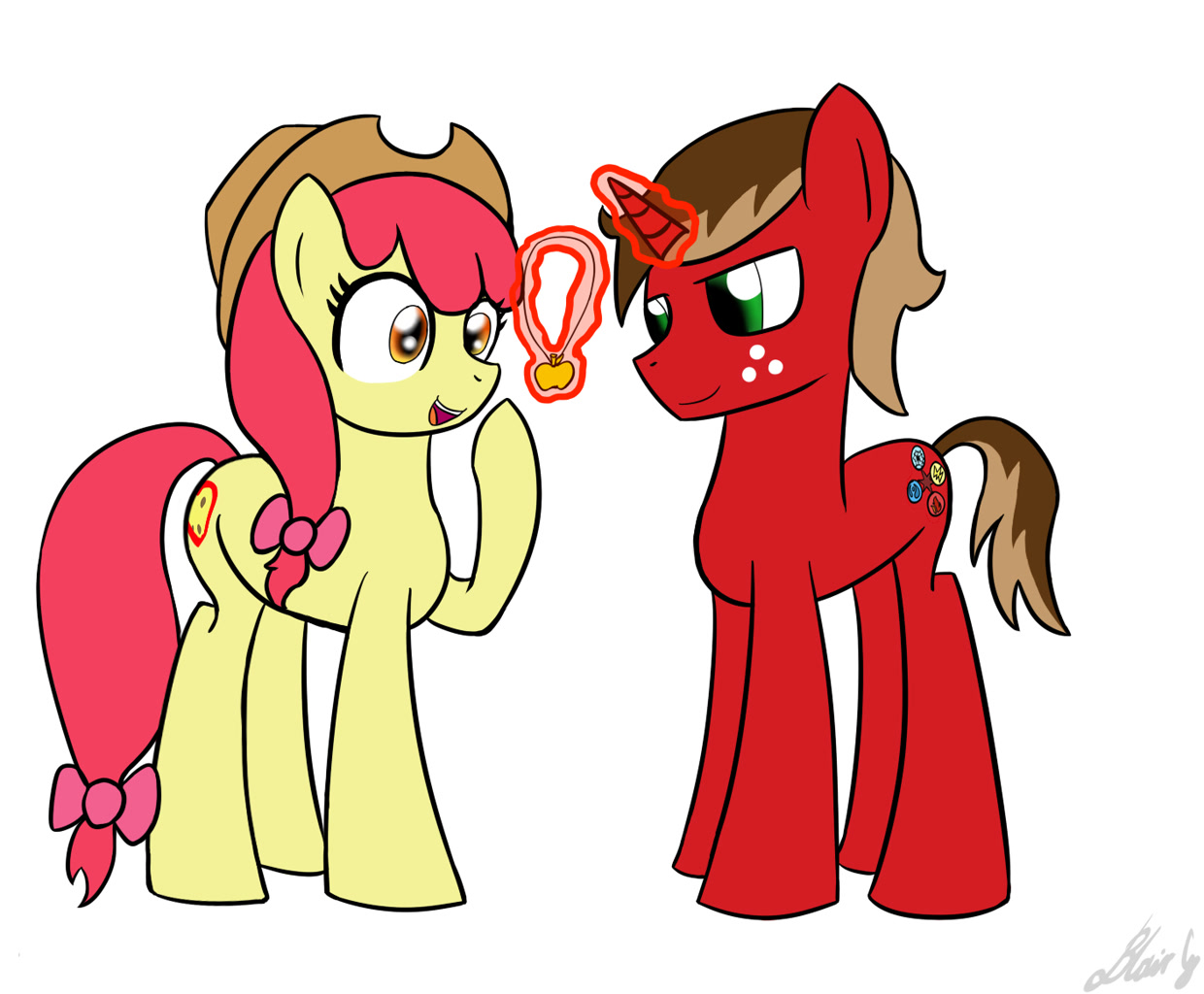 #3459961 - safe, artist:blairchan231, apple bloom, oc, oc:macon, earth ...