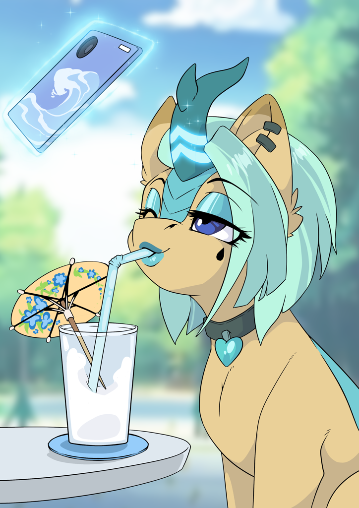 #3487167 - safe, artist:arctic-fox, oc, oc only, oc:misty showers, hybrid, kirin, succubus, blue ...