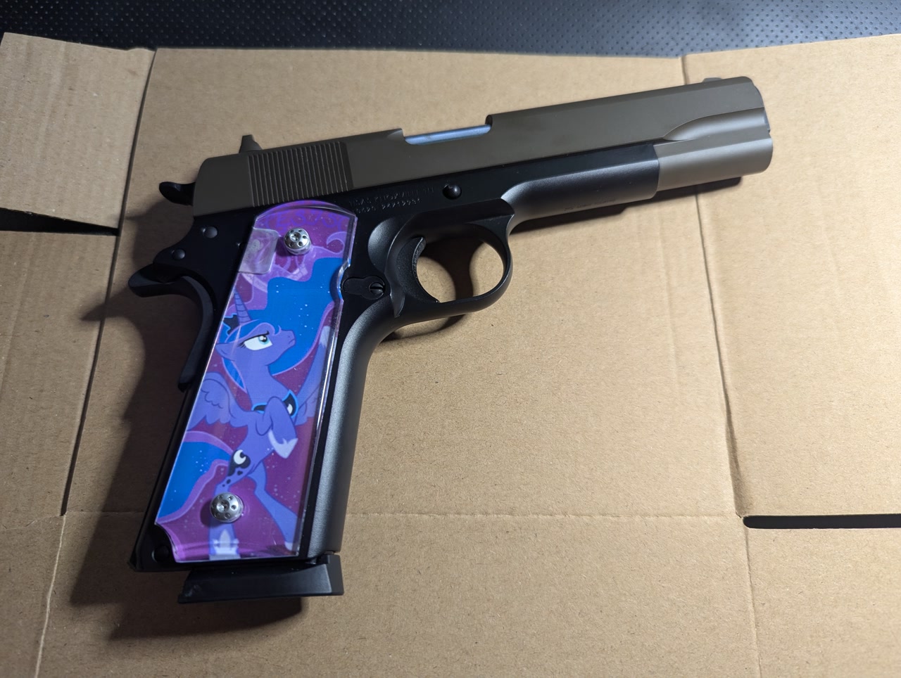 #3491305 - safe, princess luna, unicorn, g4, 1911, gun, handgun, horn ...