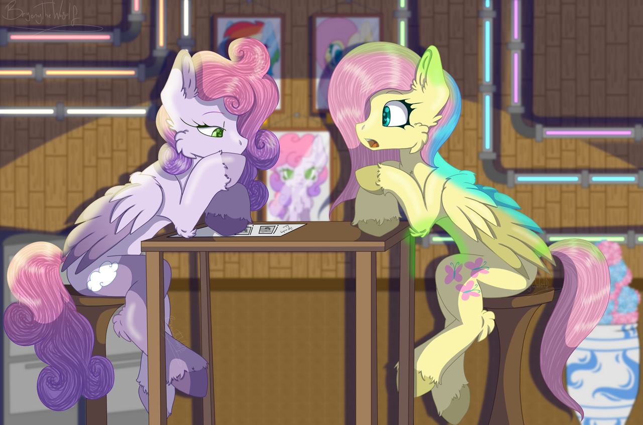 #3509895 - safe, artist:brybrychan, artist:bryonythewolf, fluttershy, rainbow dash, oc, oc ...