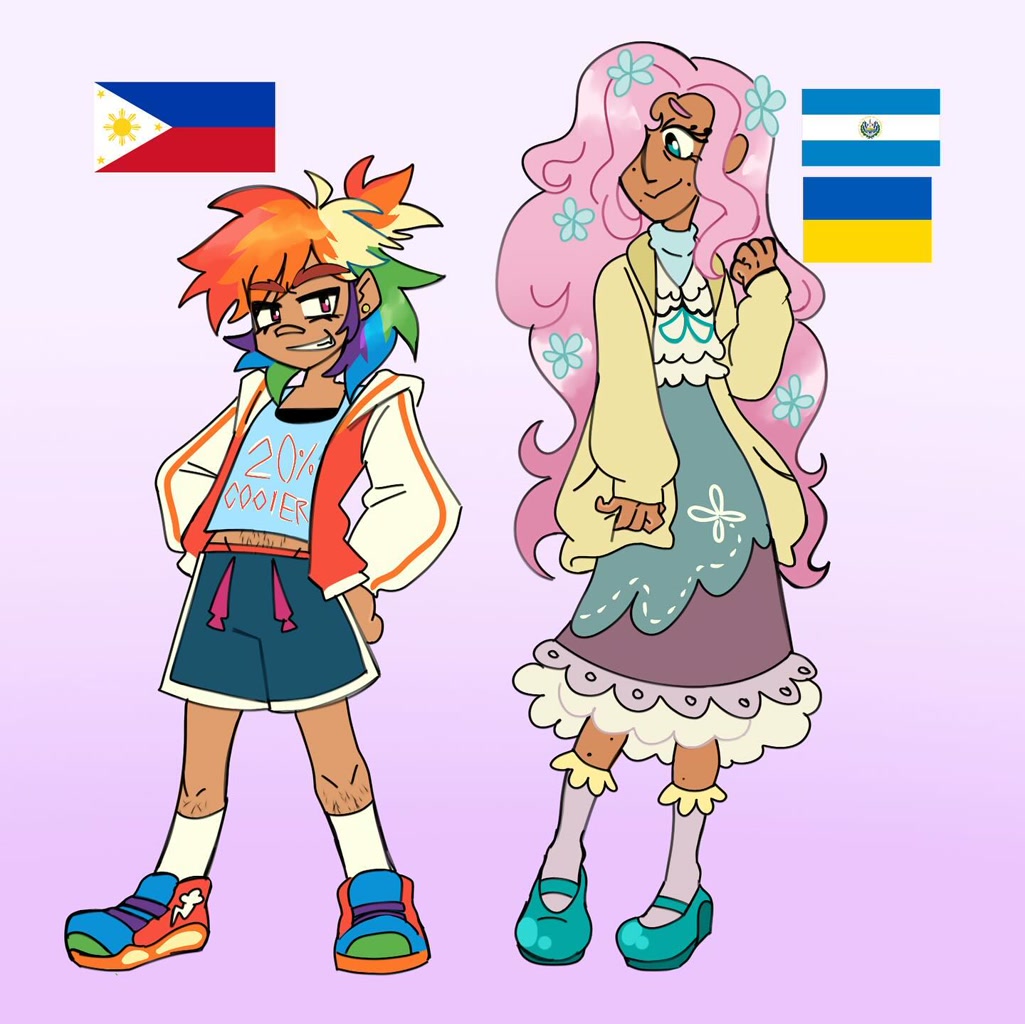 #3509969 - safe, artist:mysticc_mochi, fluttershy, rainbow dash, human ...