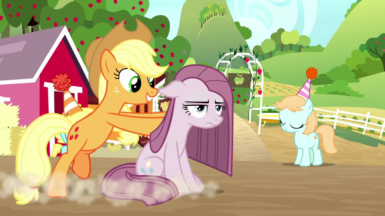 #3510581 - safe, screencap, applejack, flashfluff, peach fuzz, pinkie ...