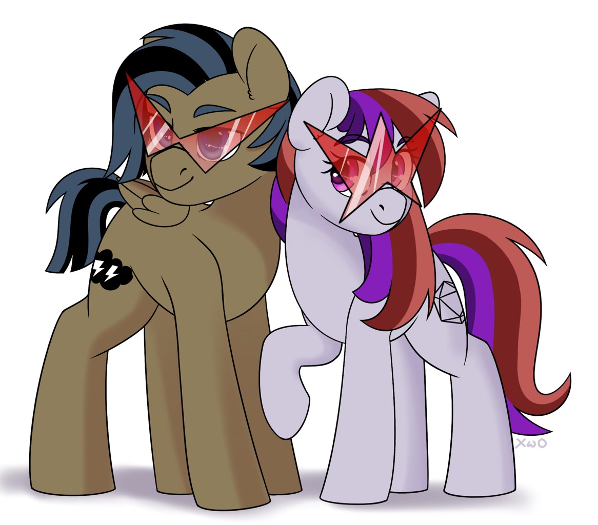 #3512665 - safe, artist:xwosya, oc, oc only, oc:lightning shadow, oc:xwosya, pegasus, pony, duo ...
