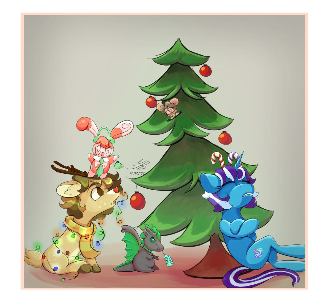 #3514776 - safe, artist:chokorev, oc, oc only, deer, dragon, mouse ...