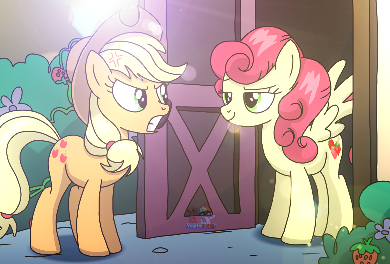 #3501769 - safe, artist:yourboimario, applejack, strawberry sunrise ...