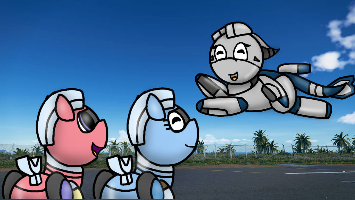 #3299414 - safe, artist:foxfer64_yt, oc, oc only, oc:silverstream (robot pony), oc:trackhead, oc ...