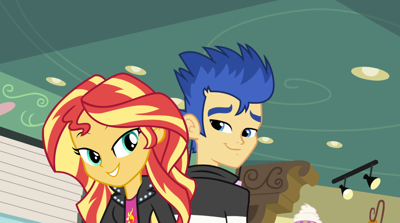 #3299462 - safe, artist:3d4d, flash sentry, sunset shimmer, human ...