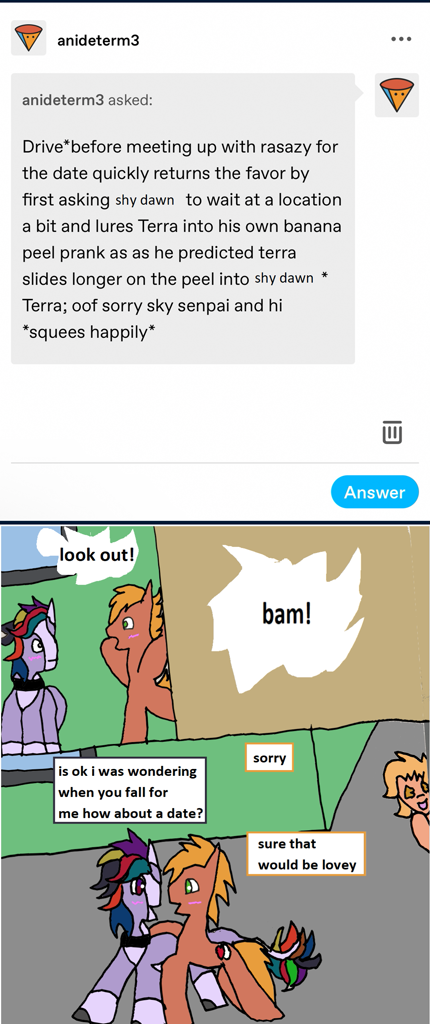 #3299574 - safe, artist:ask-luciavampire, oc, oc:drive, oc:sky dawn, oc ...