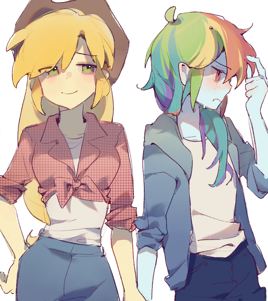 #3300542 - safe, artist:xinjinjumin3316237, applejack, rainbow dash ...