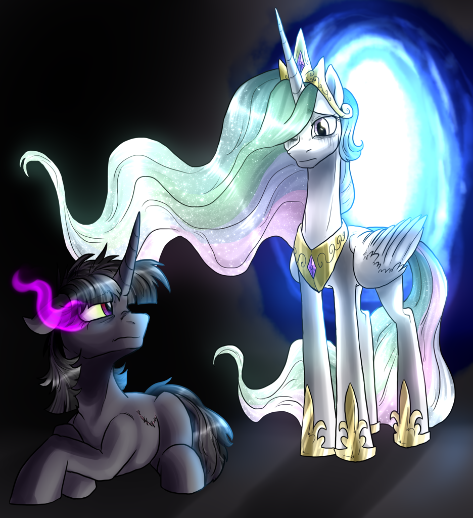 #3300569 - safe, artist:not-ordinary-pony, derpibooru exclusive, princess celestia, twilight ...