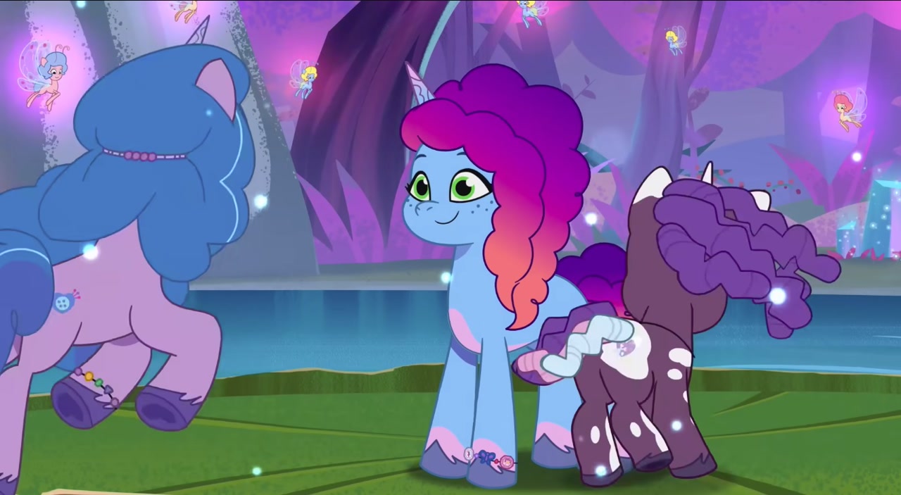 #3302969 - safe, screencap, izzy moonbow, misty brightdawn, violette rainbow, breezie, pony ...