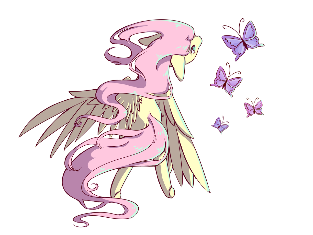 #3306093 - safe, artist:cuaaa, fluttershy, butterfly, pegasus, pony ...