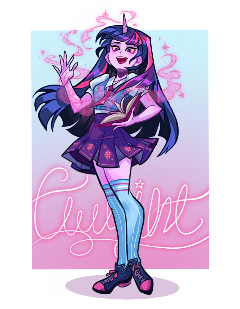 #3306318 - safe, artist:libbly_libby, twilight sparkle, human, g4, book, clothes, cutie mark on ...