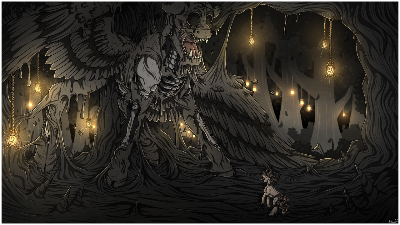 #3311363 - semi-grimdark, artist:binibean, oc, oc only, monster pony ...