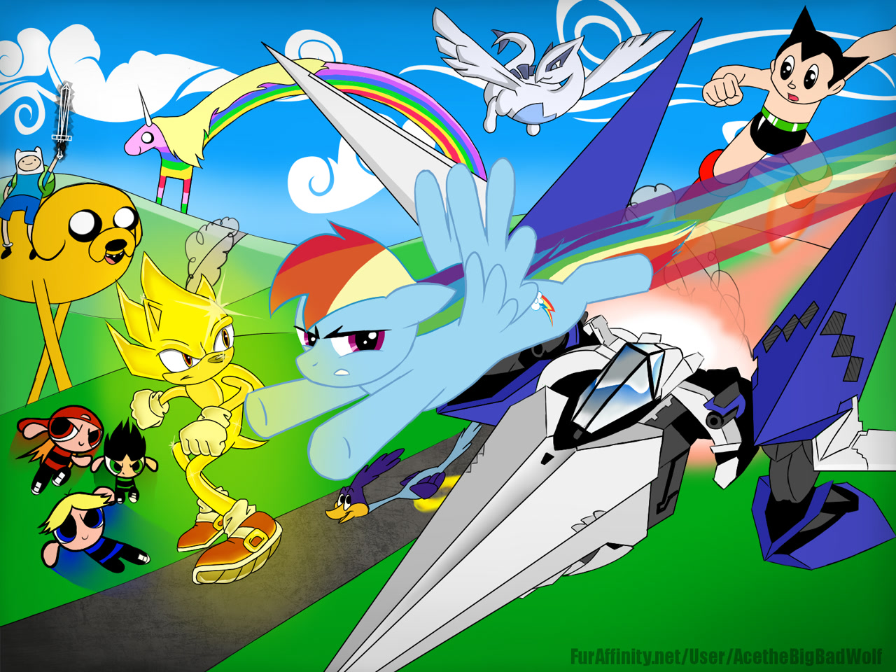 #3296998 - safe, artist:envythisroadrunner, rainbow dash, bird, lugia ...