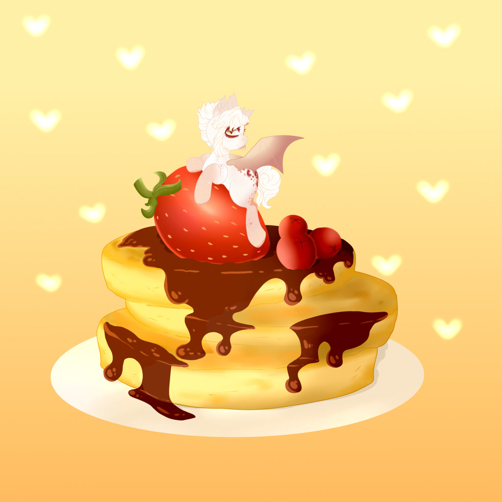 #3297282 - safe, artist:ritork, oc, oc only, bat pony, pony, berry, chocolate, commission, food ...