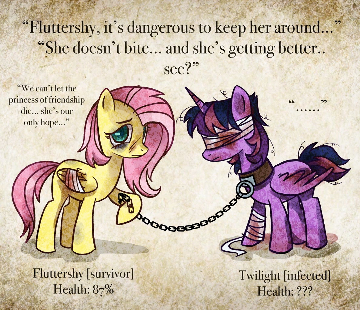 #3324488 - semi-grimdark, artist:izzzyzzz, fluttershy, twilight sparkle, alicorn, pegasus, pony ...