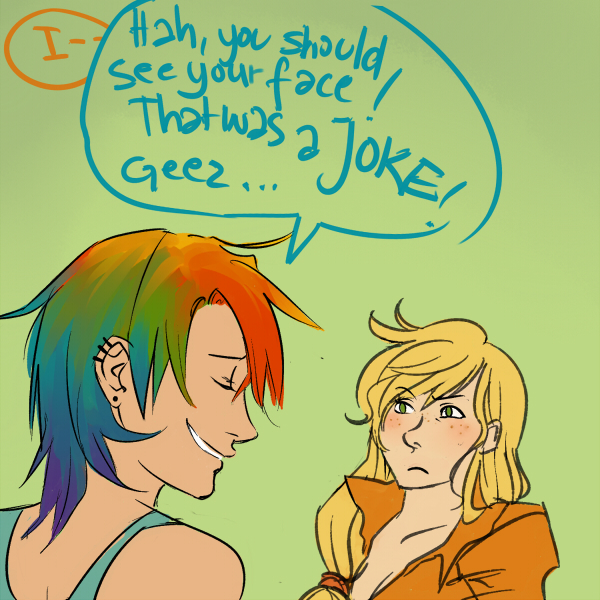 #3324739 - safe, artist:schpog, applejack, rainbow dash, human, g4 ...