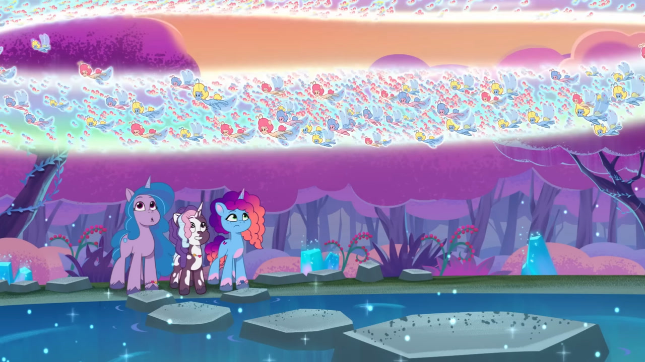 #3313593 - safe, screencap, izzy moonbow, misty brightdawn, violette rainbow, breezie, pony ...