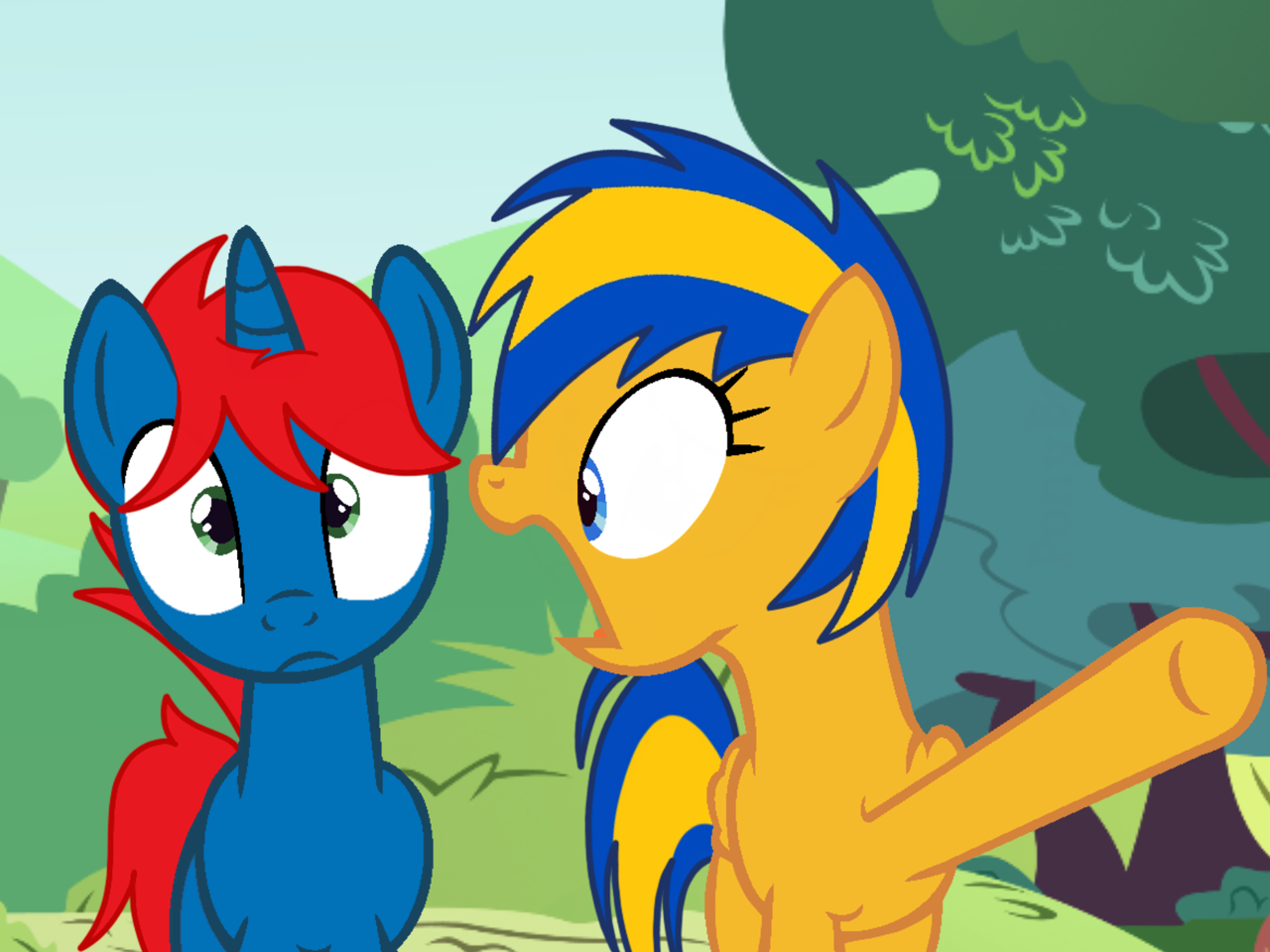 #3314036 - safe, artist:ry-bluepony1, oc, oc only, oc:flare spark, oc:train track, pegasus ...