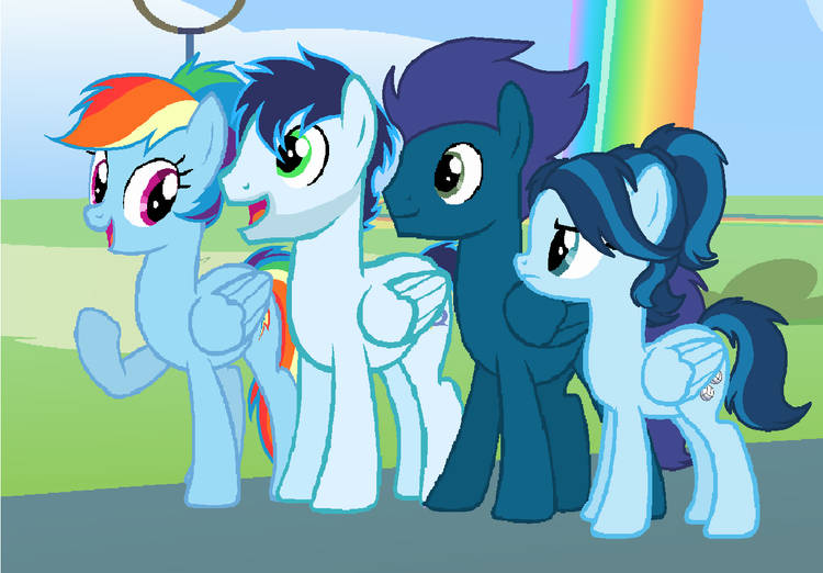 #3326503 - safe, artist:pegasusairbrush, rainbow dash, soarin', oc ...