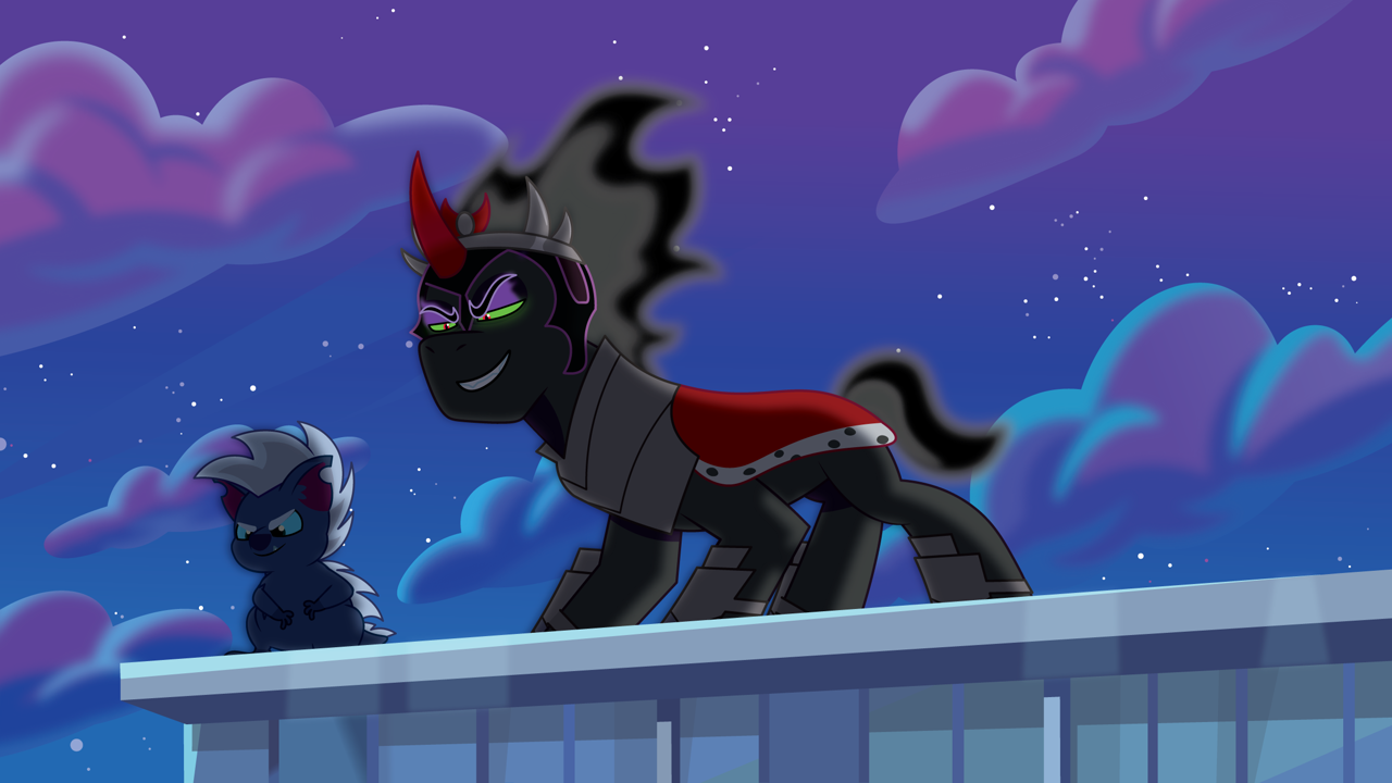 #3328918 - safe, artist:prixy05, grubber, king sombra, hedgehog, pony ...