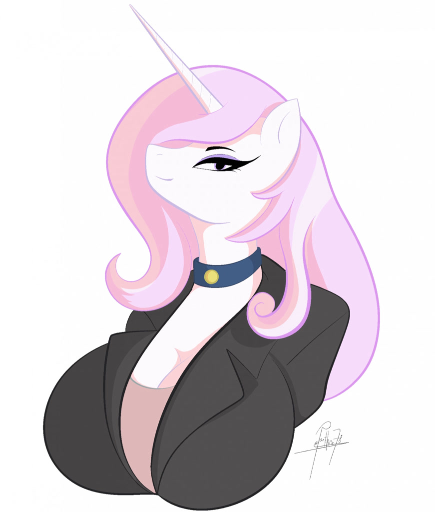 #3329364 - suggestive, artist:panthra78, fleur-de-lis, unicorn, anthro, g4, big breasts, breasts ...