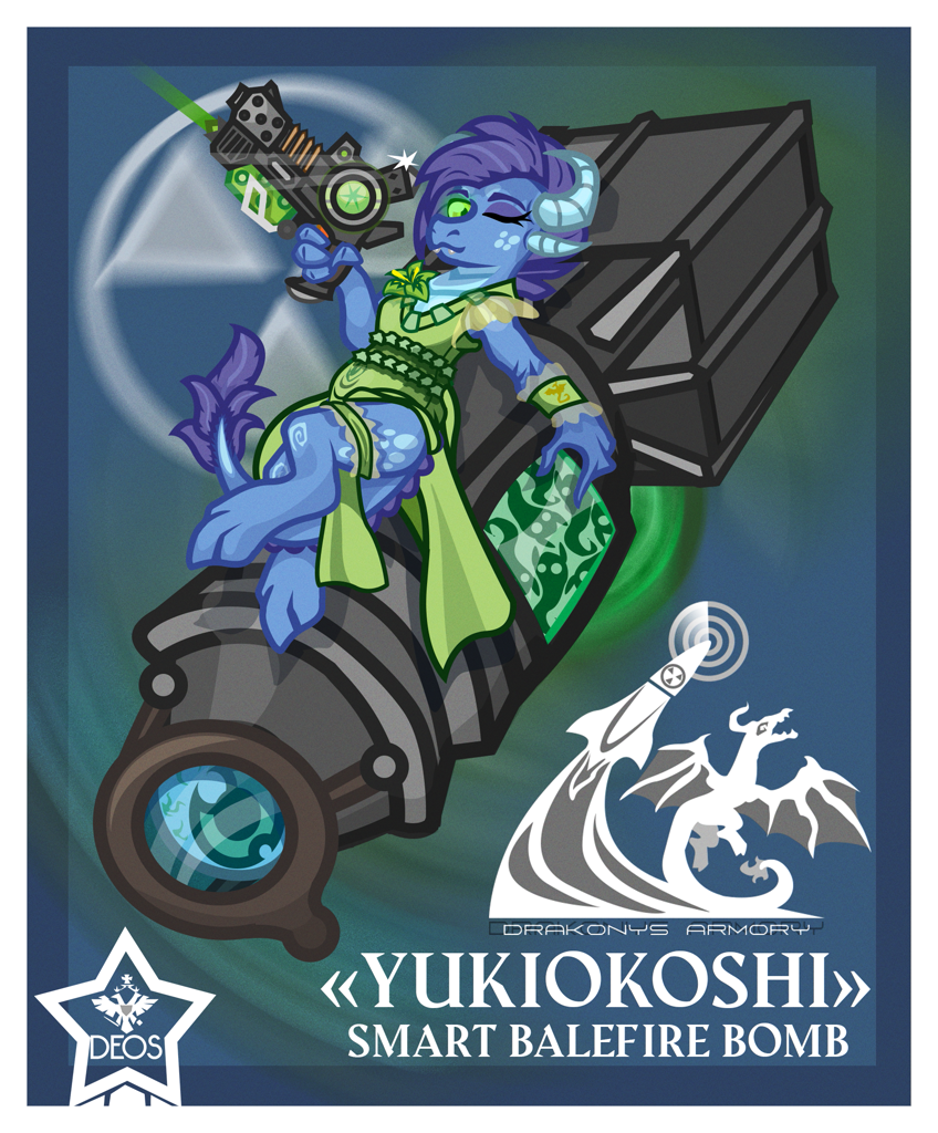 #3330126 - safe, artist:devorierdeos, oc, oc:smold, dragon, balefire bomb, blaster, bomb ...