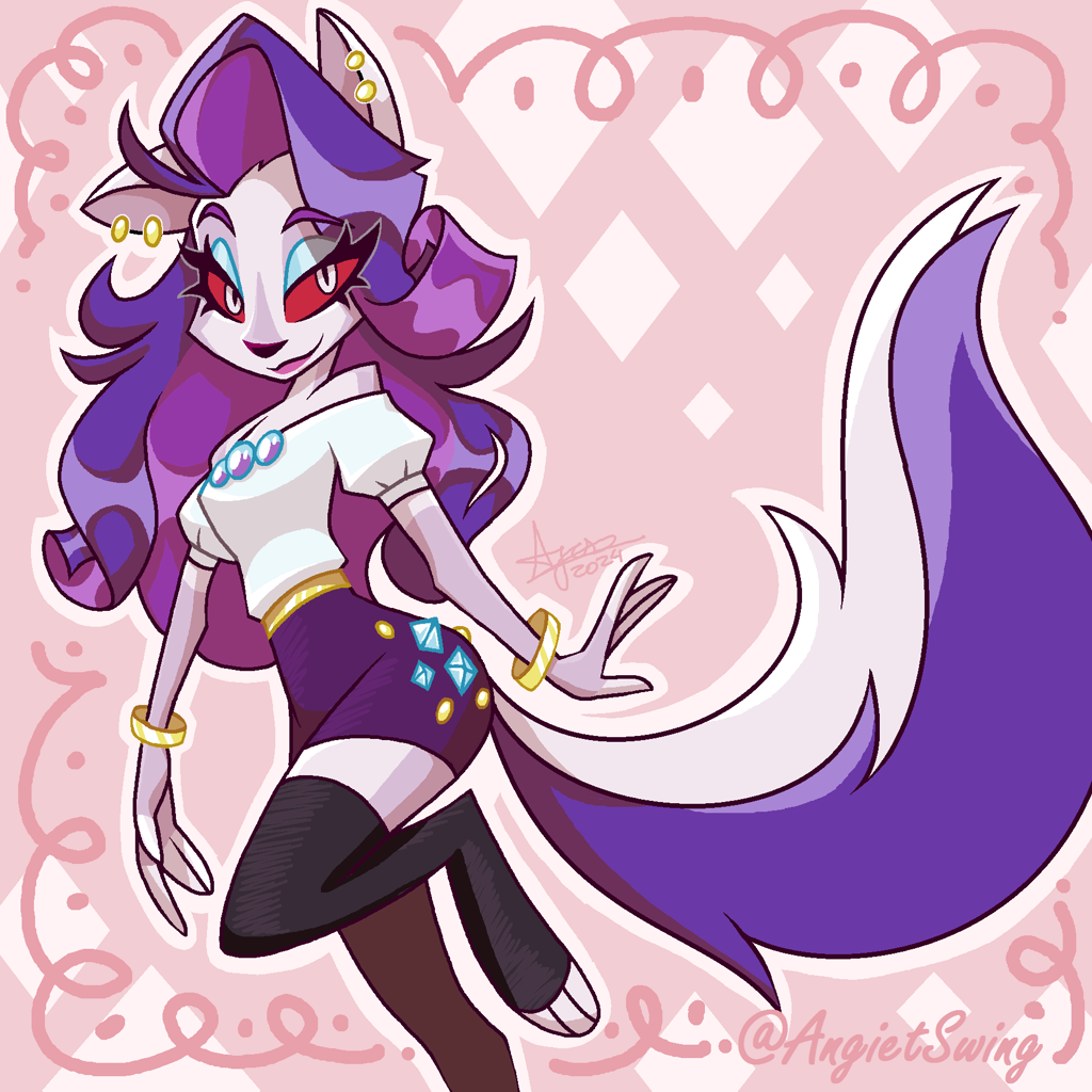 #3332006 - safe, artist:angietswing, rarity, demon, hellhound, anthro ...