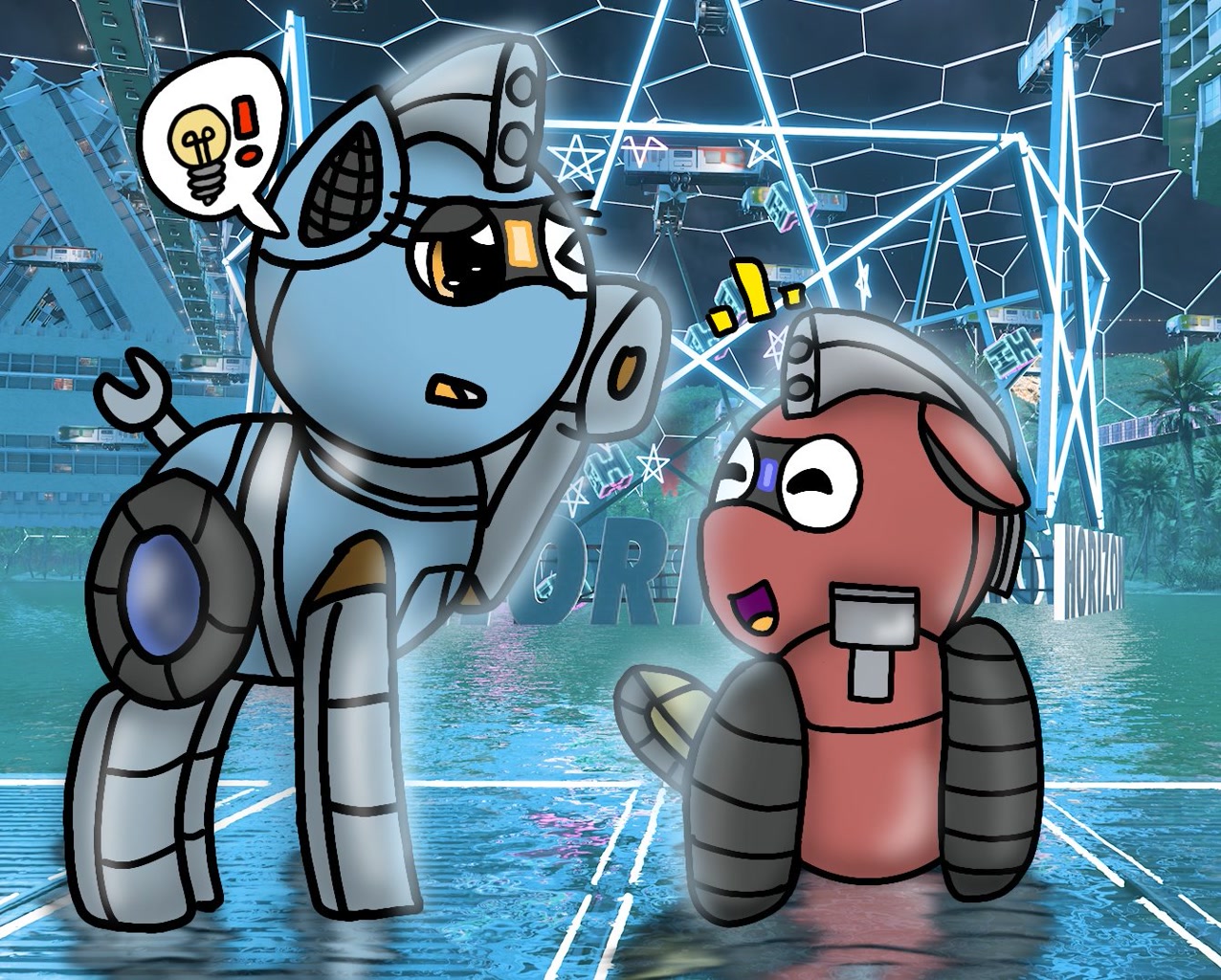 #3314581 - safe, artist:foxfer64_yt, oc, oc only, oc:silverstream (robot pony), oc:trackhead ...