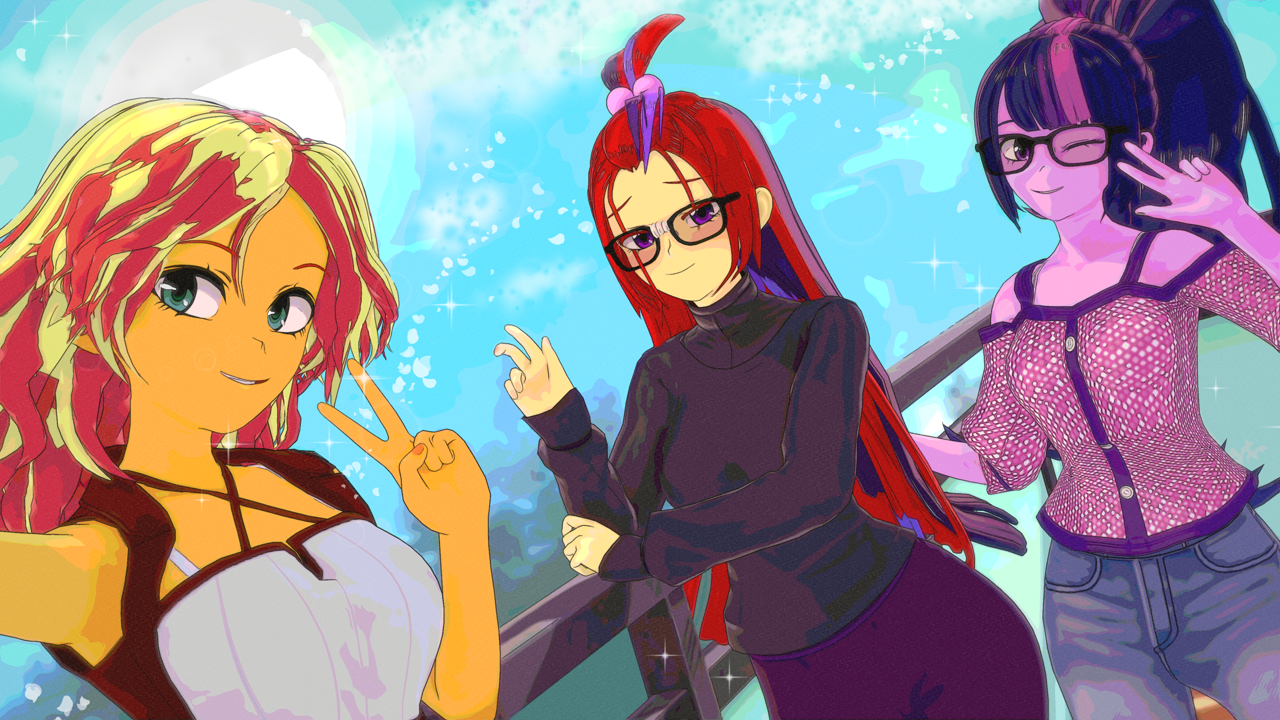 #3318049 - safe, alternate version, artist:stellarwools, moondancer, sci-twi, sunset shimmer ...