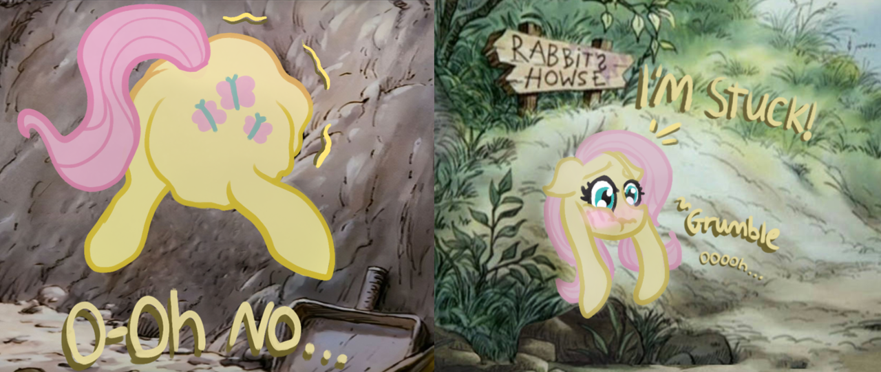 #3318148 - safe, artist:qwertyex, fluttershy, pegasus, pony, g4, blushing, butt, buttstuck ...