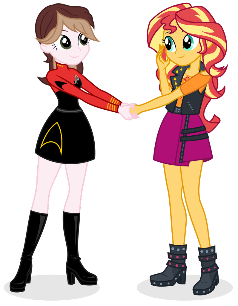 #3340896 - safe, artist:shizow, sunset shimmer, oc, oc:captain becky ...