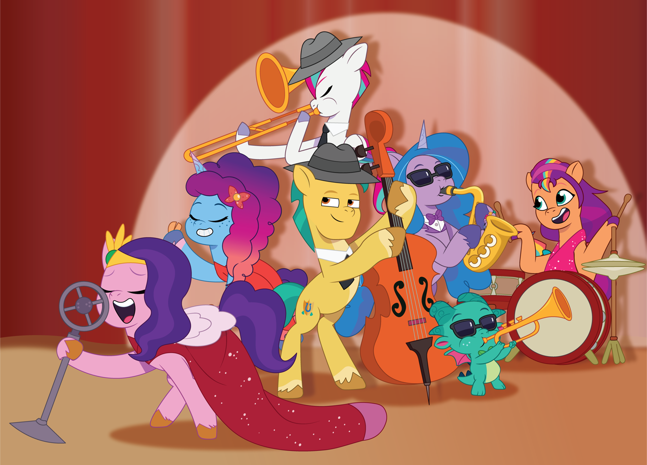 #3342112 - safe, artist:prixy05, hitch trailblazer, izzy moonbow, misty ...