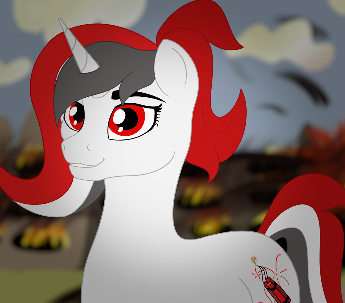 #3342300 - safe, artist:kujivunia, oc, oc only, oc:red rocket, unicorn, colored, destruction ...