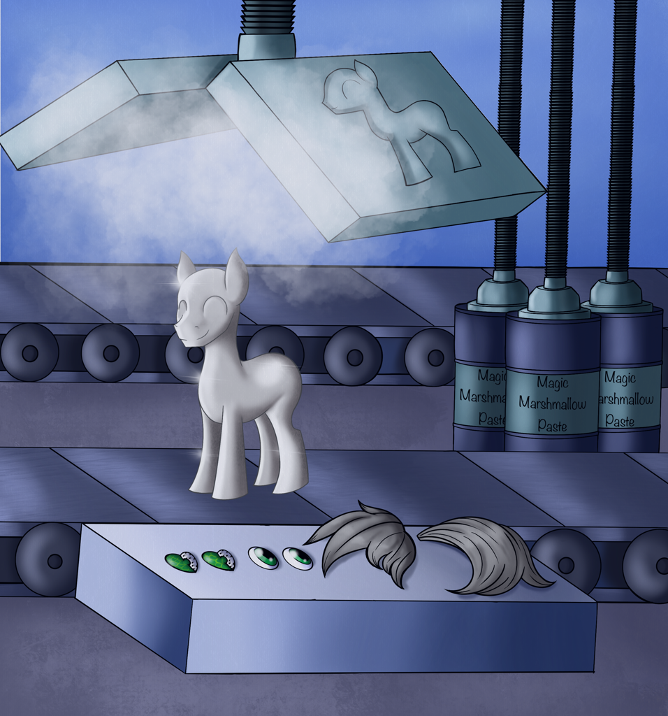 #3343899 - safe, oc, oc:achaius, pony, factory, modular, synthetic body ...