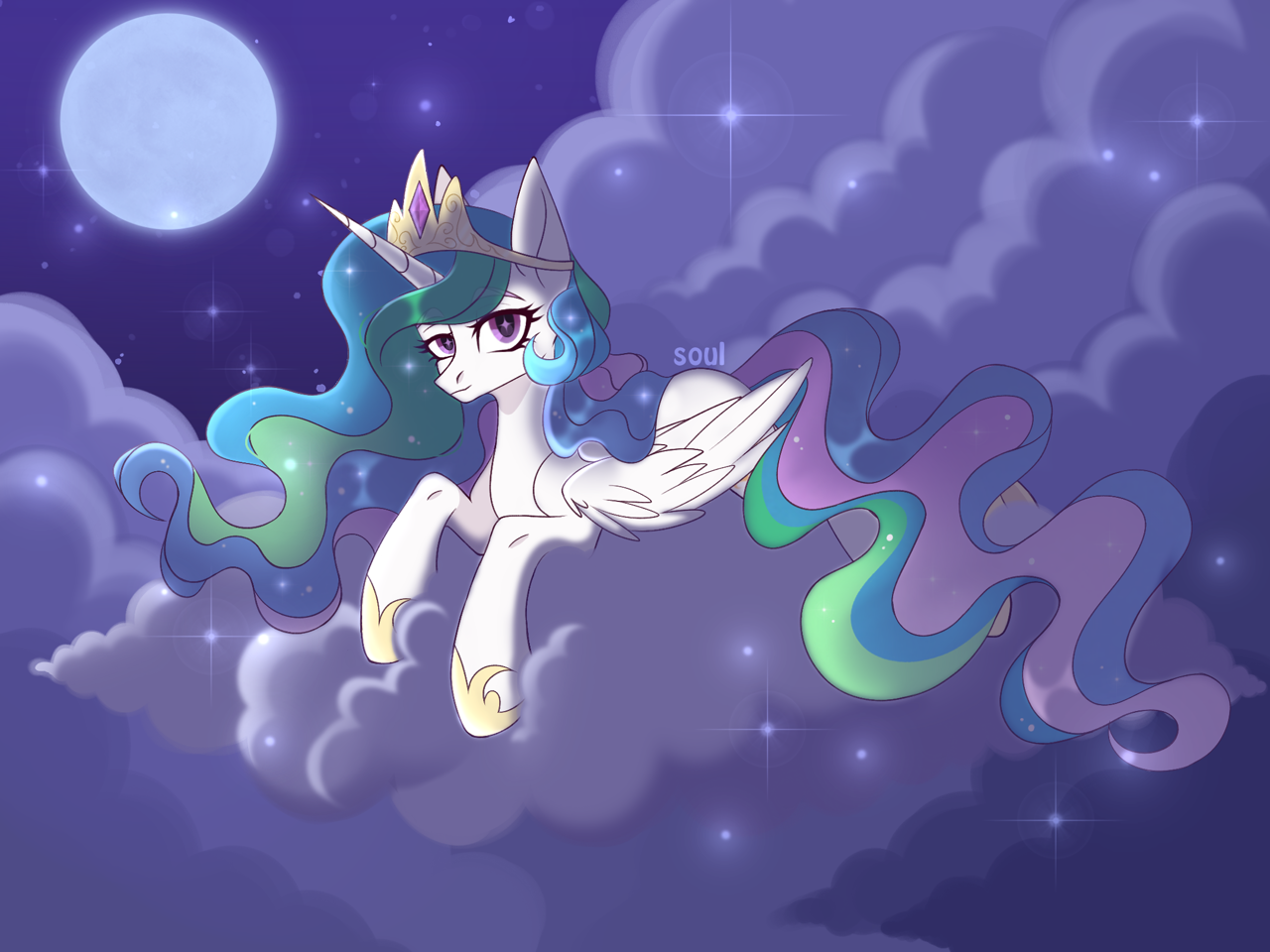 #3344392 - safe, artist:cursed soul, princess celestia, alicorn, g4, complex background, full ...