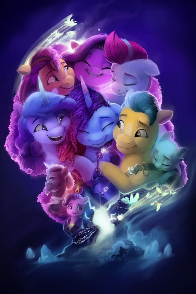 #3344406 - safe, artist:raphaeldavid, alphabittle blossomforth, hitch trailblazer, izzy moonbow ...