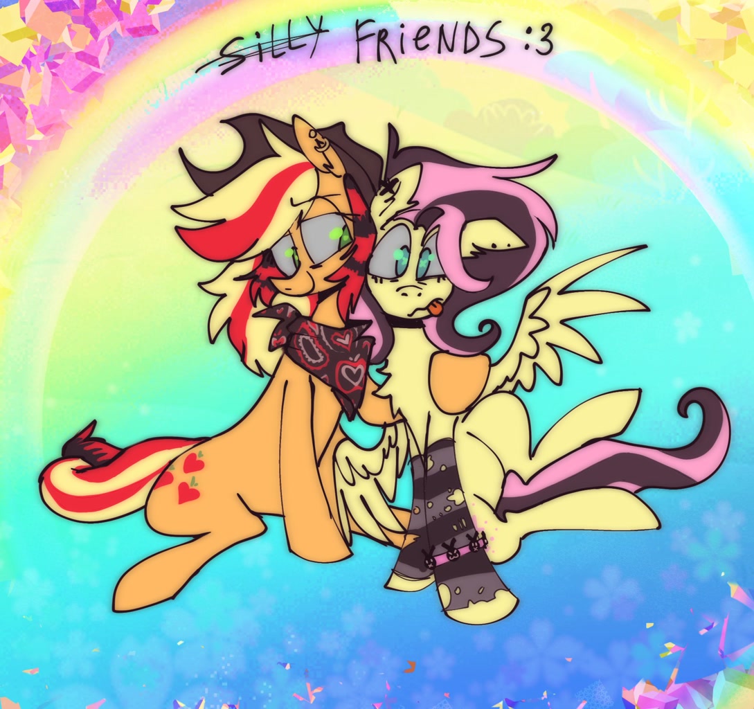 #3345397 - safe, artist:chortzykit, applejack, fluttershy, earth pony ...