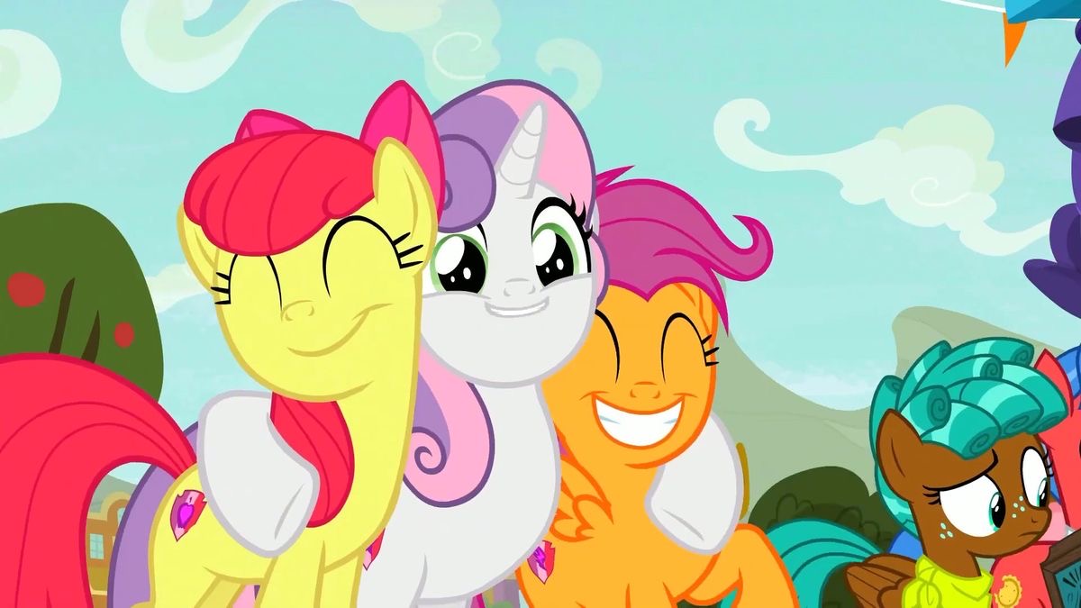 #3346466 - safe, screencap, apple bloom, scootaloo, spur, sweetie belle ...