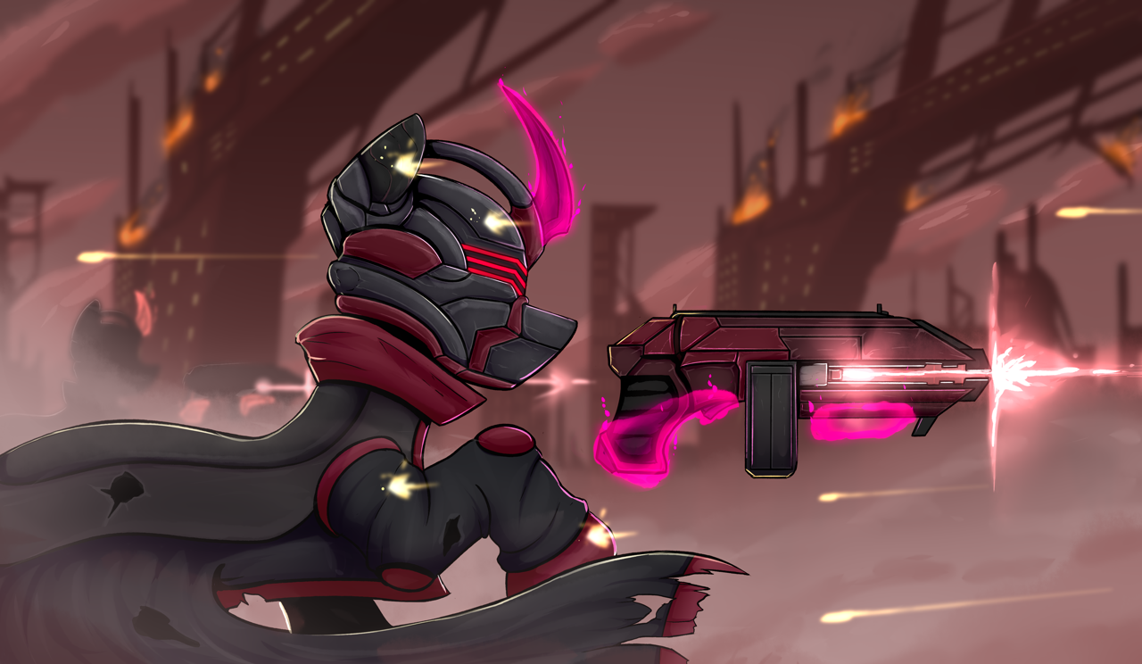 #3349754 - safe, artist:tinnitus, oc, oc only, pony, unicorn, bioframe, biopunk, city, clothes ...