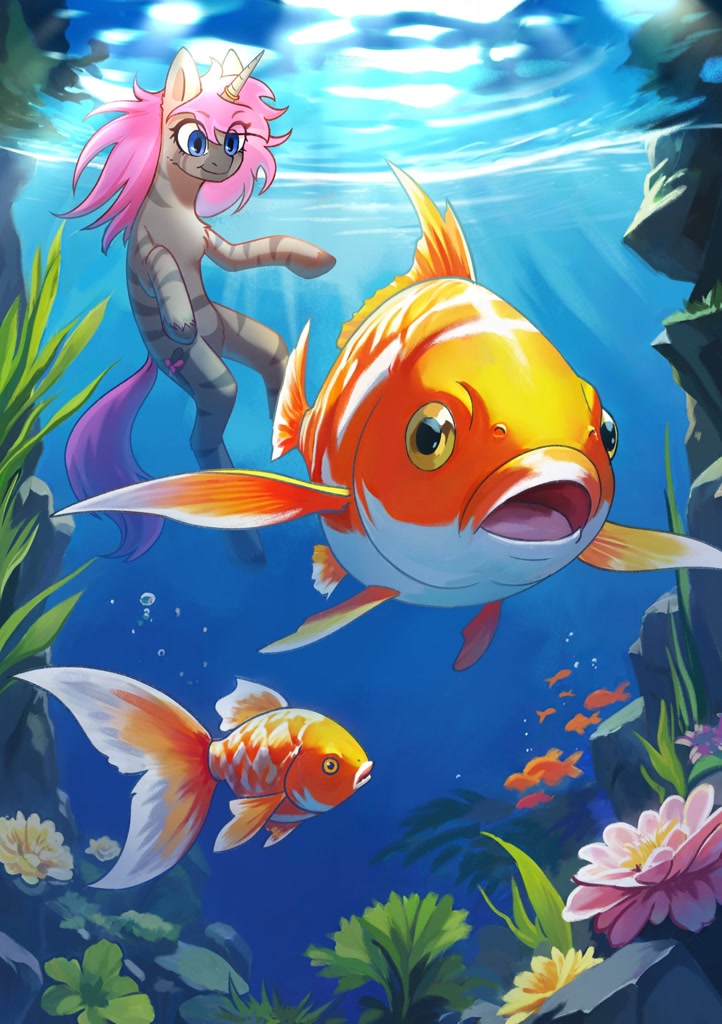 #3350733 - safe, artist:glumarkoj, oc, oc only, oc:lily, fish, pony ...