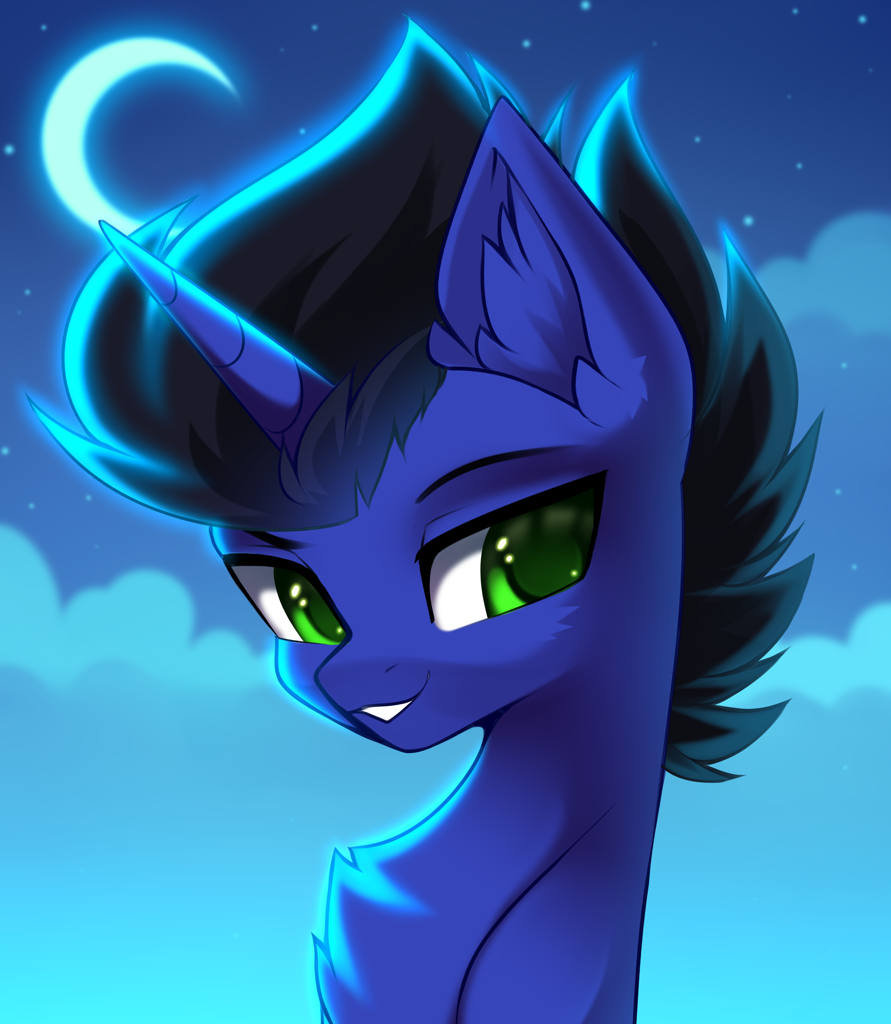 #3354193 - safe, artist:airiniblock, oc, oc only, oc:(prince)polaris, unicorn, horn, moon, solo ...