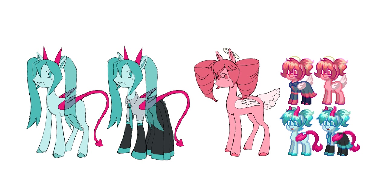 #3337855 - safe, artist:heartwoozy, angel, angel pony, demon, demon pony, original species, pony ...