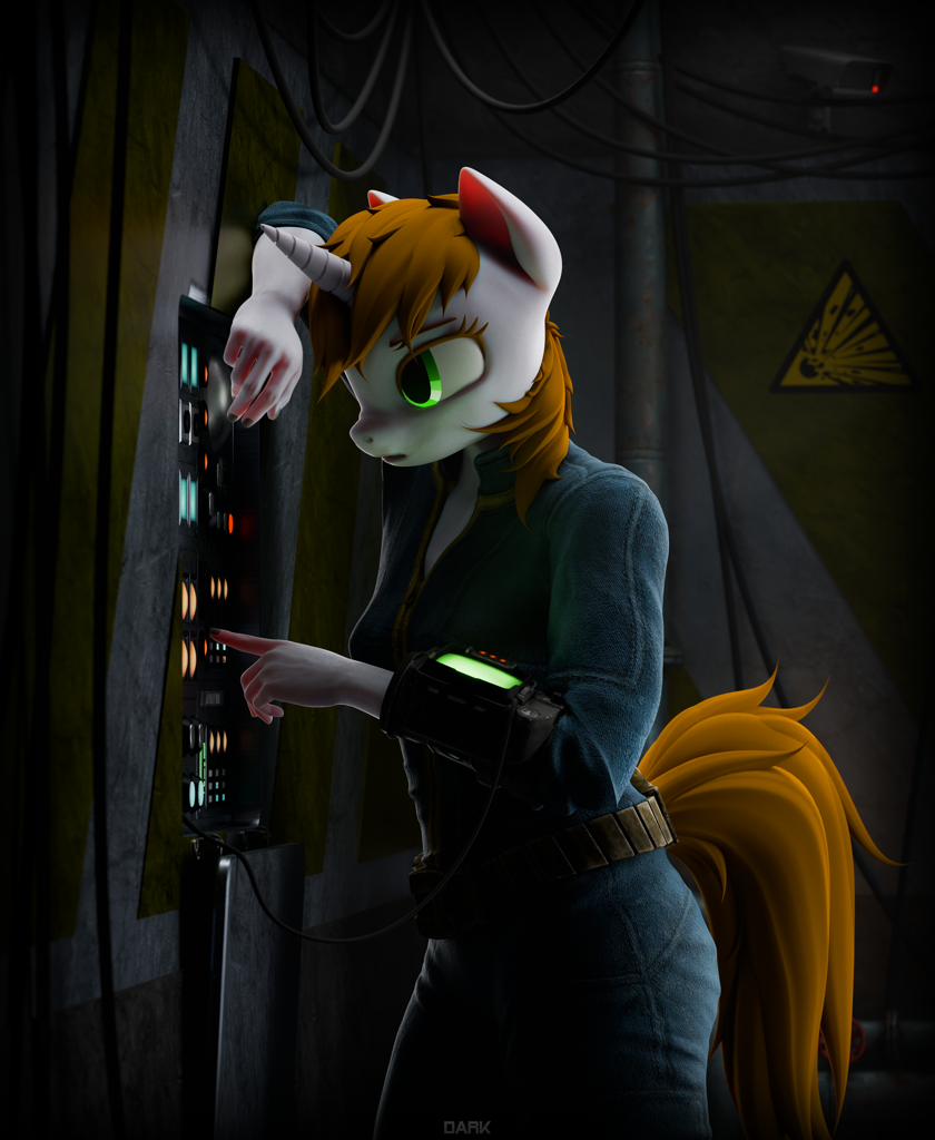 #3337916 - safe, artist:dark-fic, oc, oc only, oc:littlepip, unicorn, anthro, fallout equestria ...