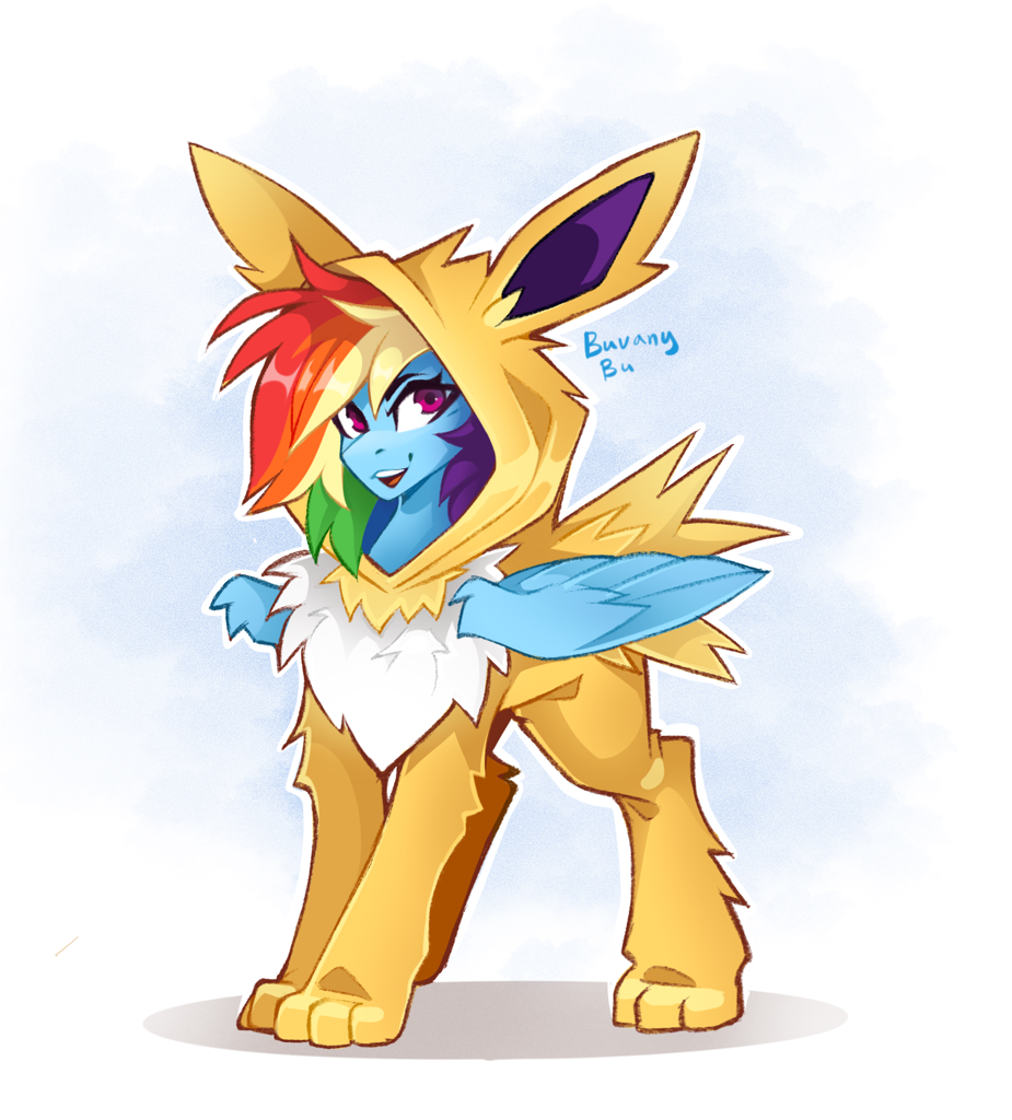 #3368488 - safe, artist:buvanybu, part of a set, rainbow dash, jolteon ...