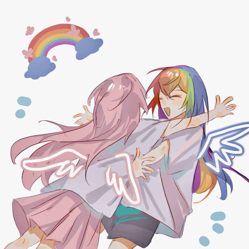 #3356715 - safe, artist:fuyuanzi06822, fluttershy, rainbow dash, human ...