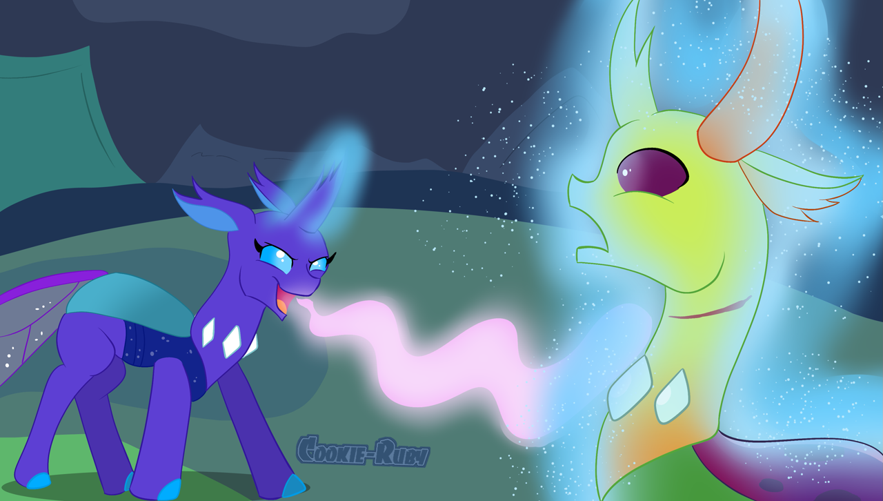 #3361030 - safe, artist:cookie-ruby, thorax, oc, oc:circe, changedling, changeling, g4 ...